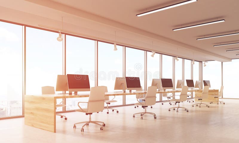 Computer lab in skyscraper stock illustration. Illustration of manager ...