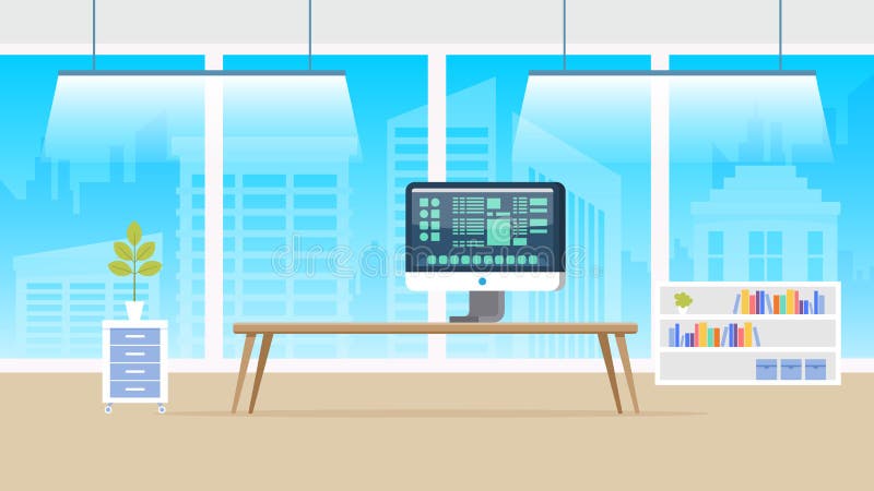 Computer Laboratory Panorama. Flat Illustration. Stock Vector ...