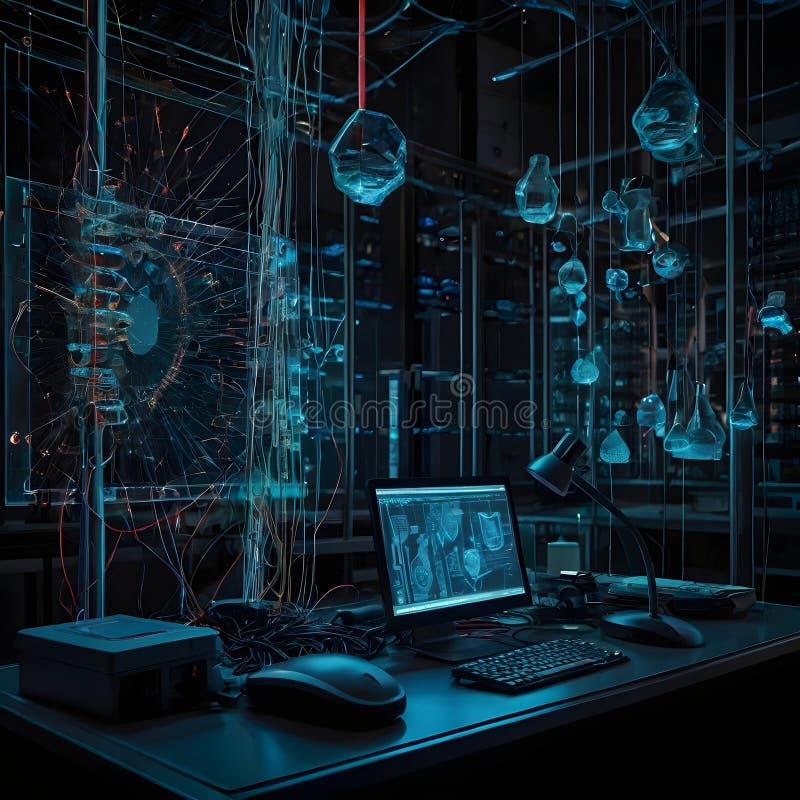 A Computer and a Lamp are Placed on a Table, Creating a Functional ...