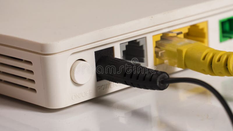 Computer Lan Network Cable in the Router Closeup Stock Photo - Image of ...