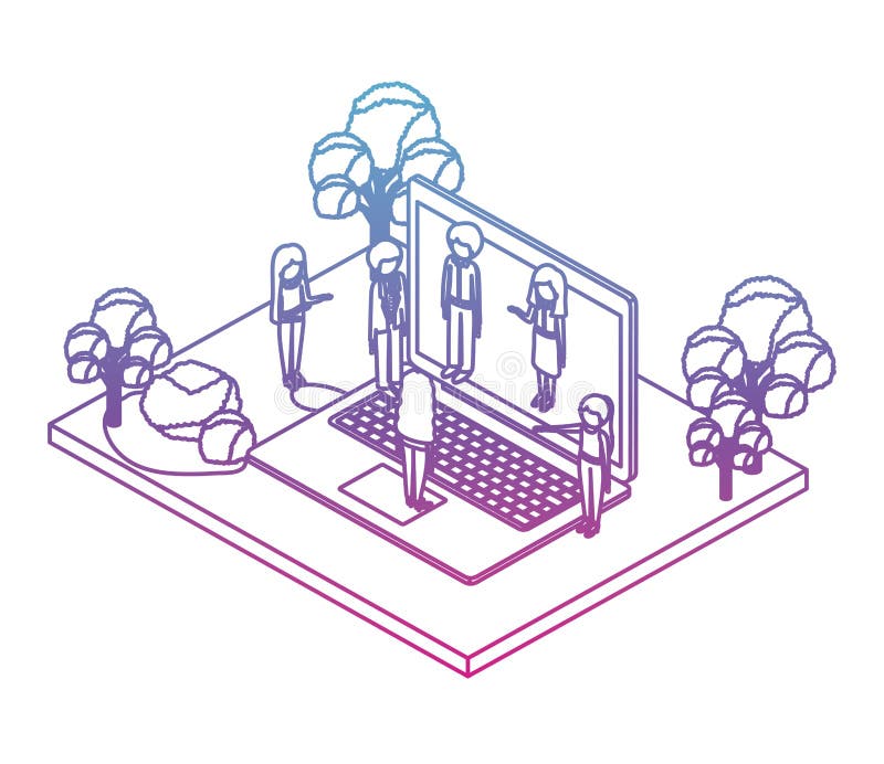 Computer Laptop and Building Scene Isometric Icon Stock Vector ...