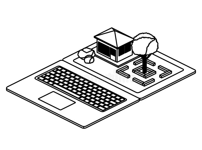Computer Laptop and Building Scene Isometric Icon Stock Vector ...