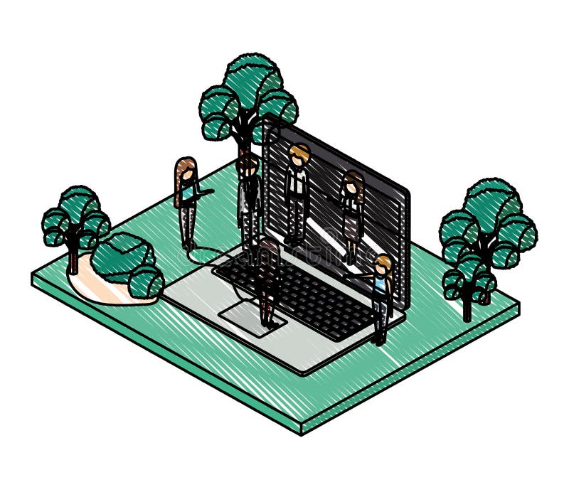 Computer Laptop and Building Scene Isometric Icon Stock Vector ...