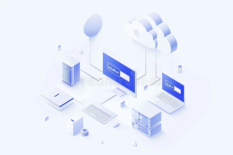 A Computer and a Laptop are Connected To a Network. Isometric Icon of ...