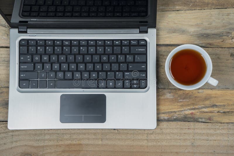 Computer Laptop with Cup of Tea Stock Image - Image of beverage, diet ...