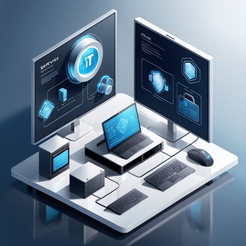 Computer with Laptop, Digital Technology Concept. 3d Image Stock ...