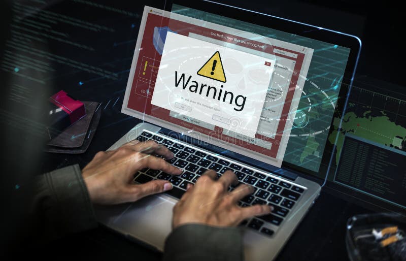 Computer Laptop with Hack Warning Pop Up Stock Image - Image of warning ...