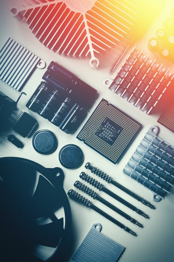 Computer and Laptop Hardware on the White Background , Flat Lay. PC ...