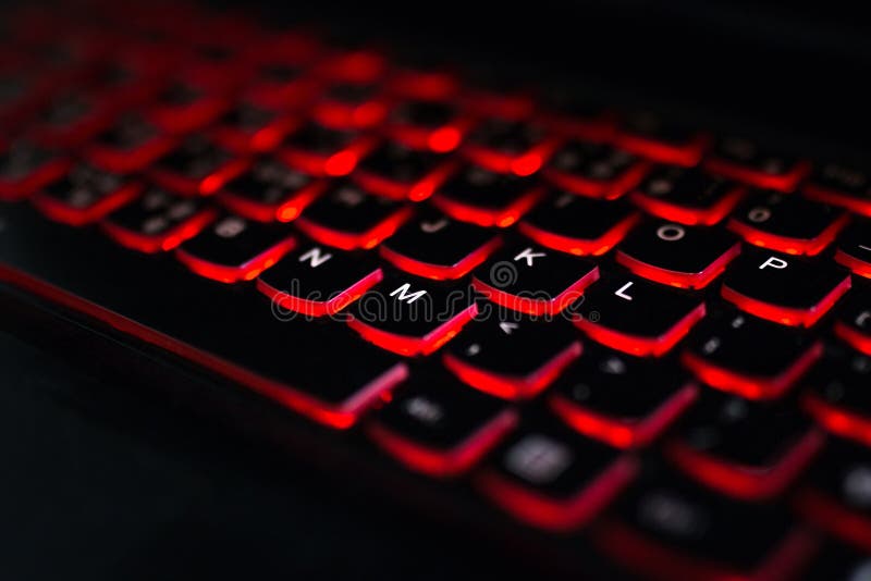 Computer Laptop Keyboard with Red Dark Backlight, Backlit in the Dark ...