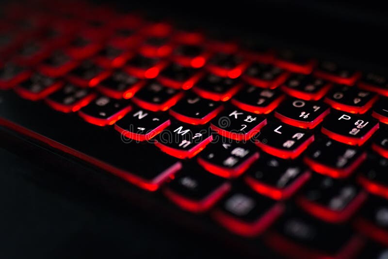 Computer Laptop Keyboard with Red Dark Backlight, Backlit in the Dark ...