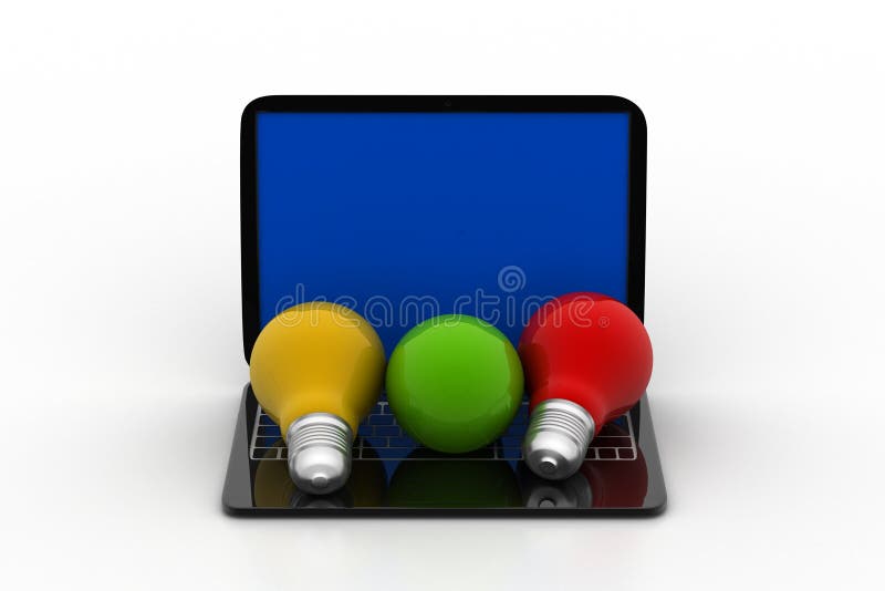 Computer Laptop with Lamp Bulb Ideas Concept Stock Illustration ...