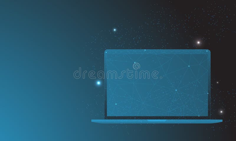 Computer Laptop in Low Poly Wireframe in Starry Sky and Cosmic Style ...