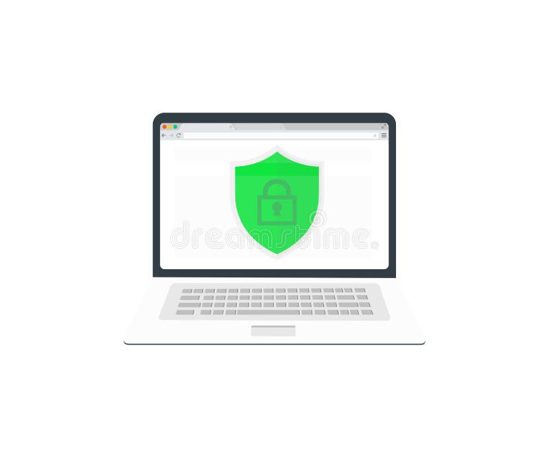 Computer Laptop Online Protection Shield on Internet Browser Web Site ...