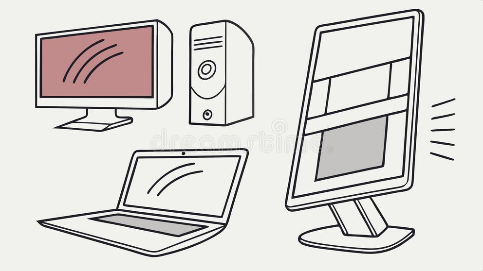 Computer and Laptop Outline, Technology and Devices Icon. Vector Design ...