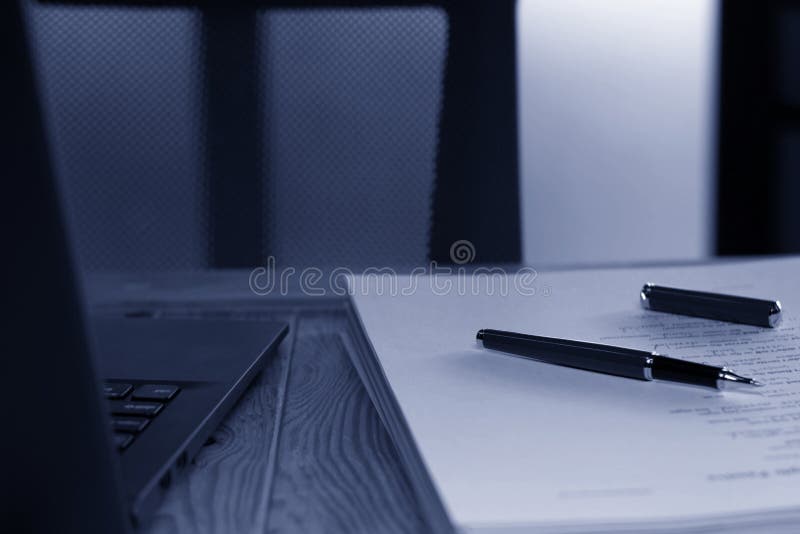 Computer Laptop and Pen on Paperwork Stock Photo - Image of essay, edit ...