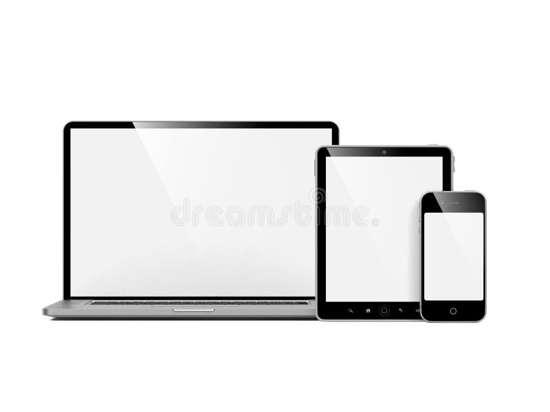 Responsive Design Devices Mockup. Laptop, Computer Display, Phone and ...