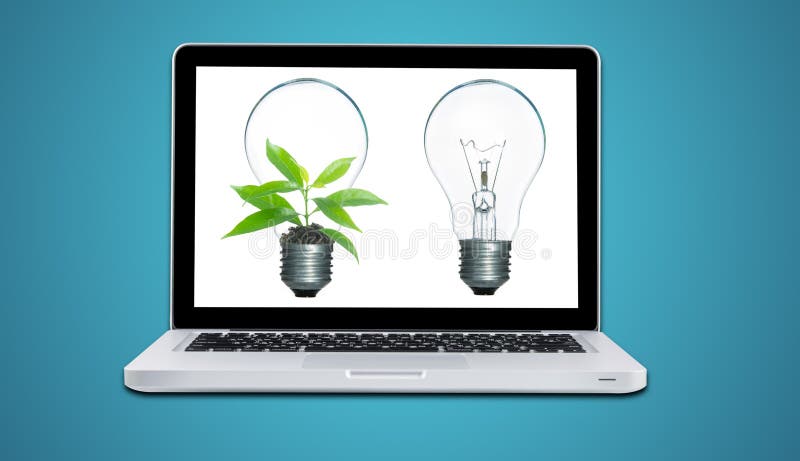 Computer Laptop Plant Growing Inside Light Bulb Isolate Stock Photos ...