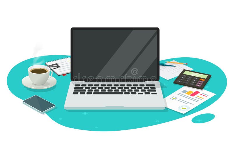 Computer Laptop Screen Blank Empty Space Vector 3d on Table Desk ...