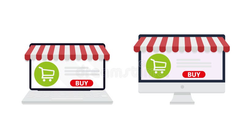 Computer and Laptop Screen Buy. Online Shopping Concept Stock Vector ...