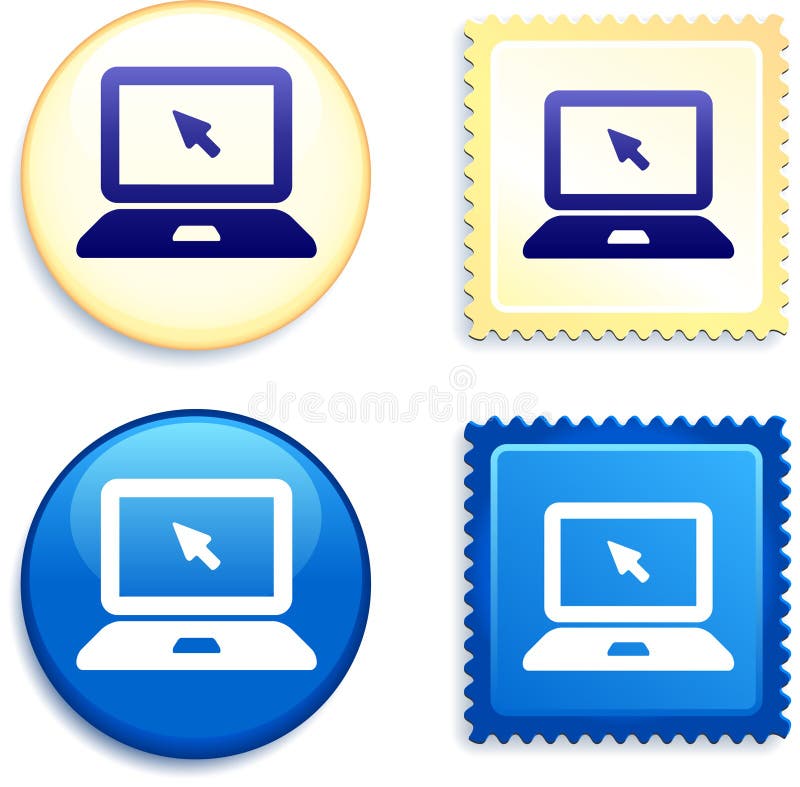 Computer Laptop on Stamp and Button Stock Illustration - Illustration ...