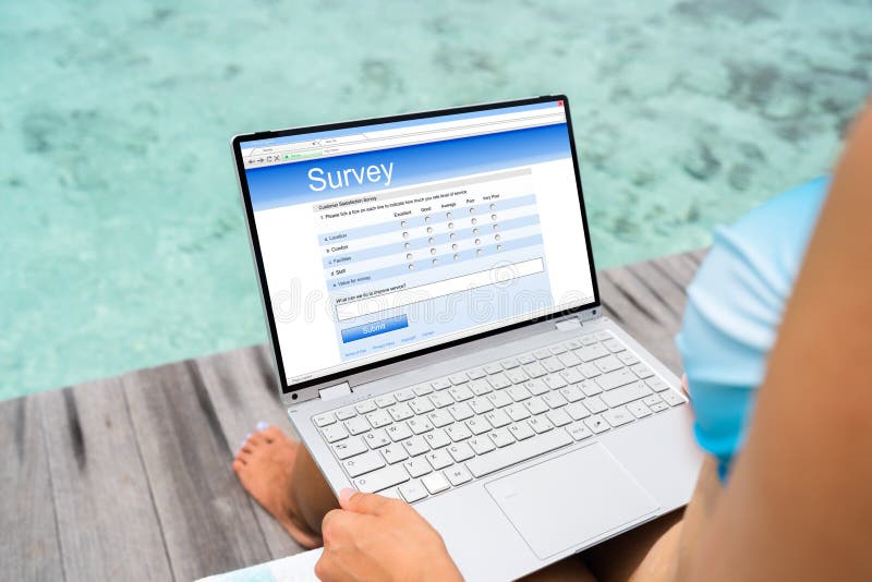 Computer Laptop Survey Feedback Form Stock Image - Image of woman ...