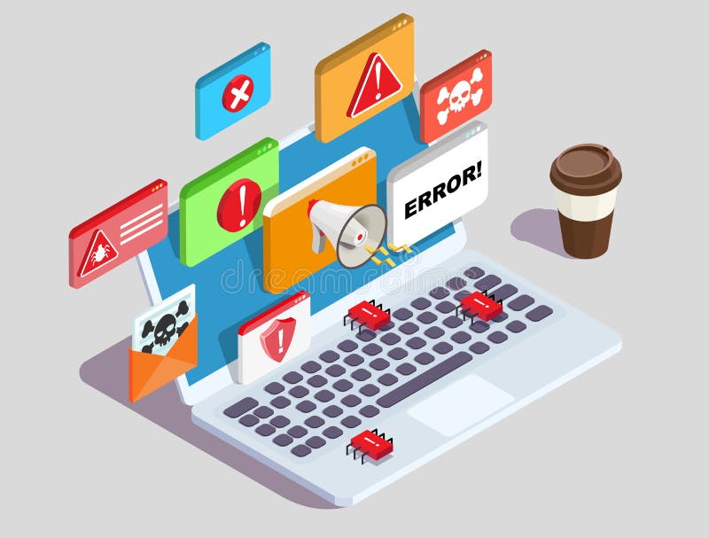 Computer Laptop System Error Alert Sign Vector Stock Vector ...