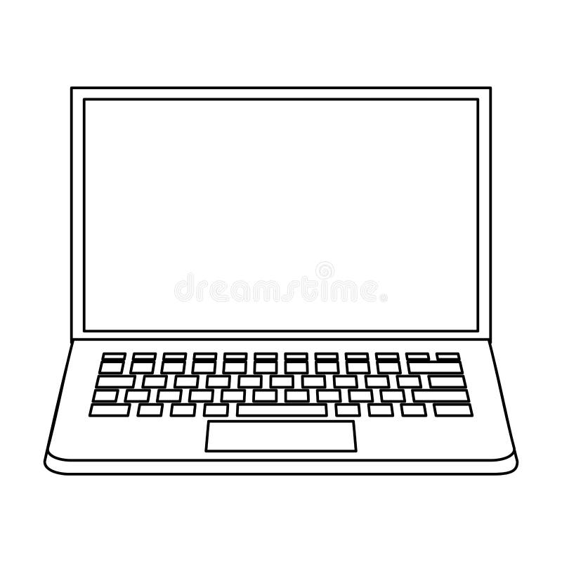Computer Laptop Technology Hardware Cartoon in Black and White Stock ...
