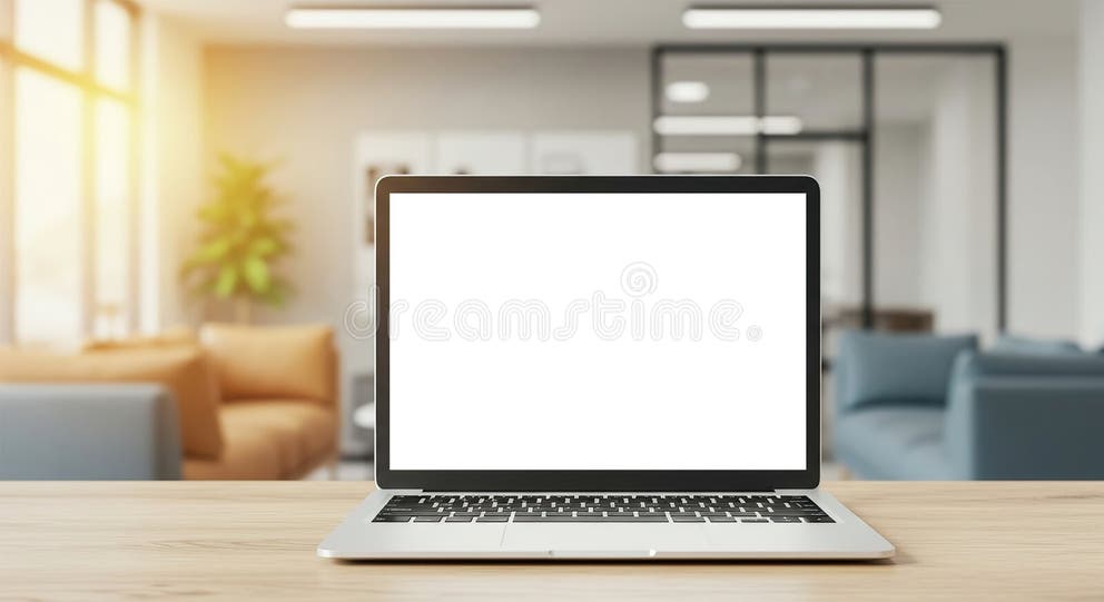 Computer Laptop with White Blank Screen Putting on the Modern Working ...
