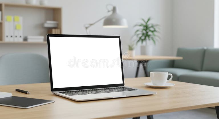 Computer Laptop with White Blank Screen Putting on the Modern Working ...