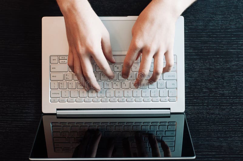 Top View of the Typing Woman Hands on the Laptop Keyboard Stock Photo ...