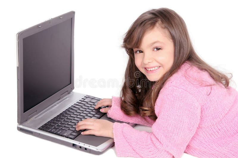 Beautiful Little Girl Working on Laptop Computer Stock Image - Image of ...