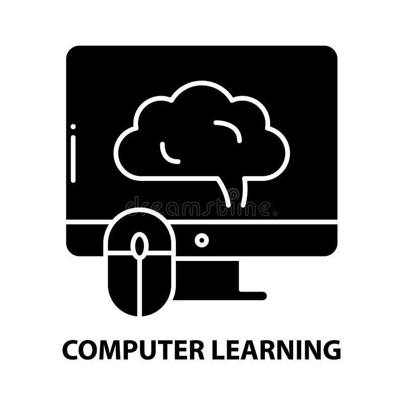 Computer Learning Icon, Black Vector Sign with Editable Strokes ...