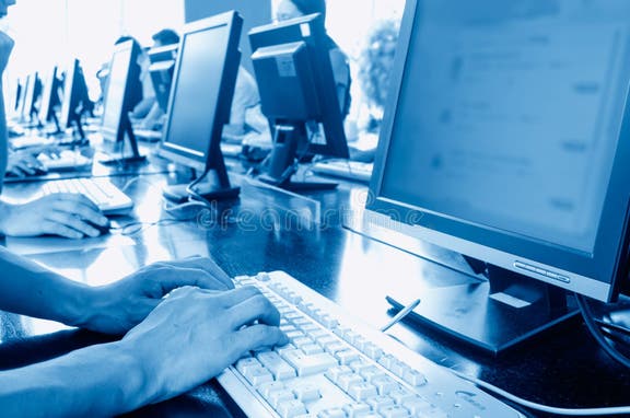 Computer in the library stock image. Image of typing - 31663603