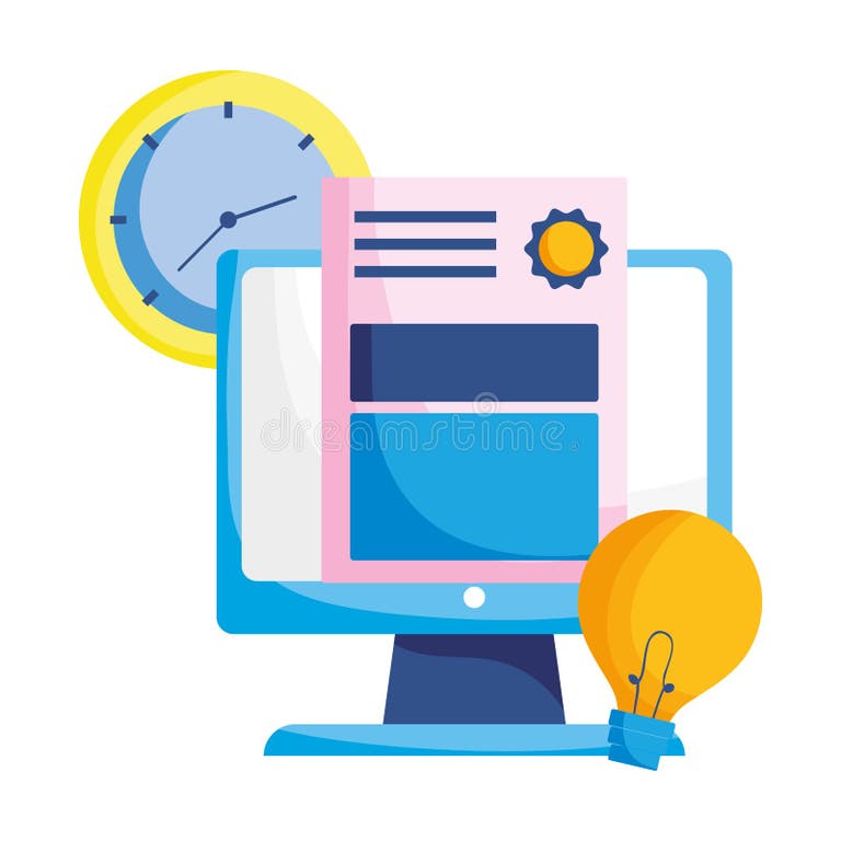 Isolated Computer Light Bulb Clock and Diplom Vector Design Stock ...