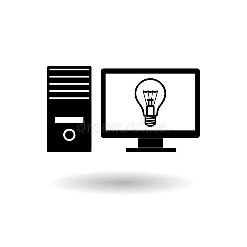 Computer Light Bulb Icon with Shadow Stock Vector - Illustration of ...