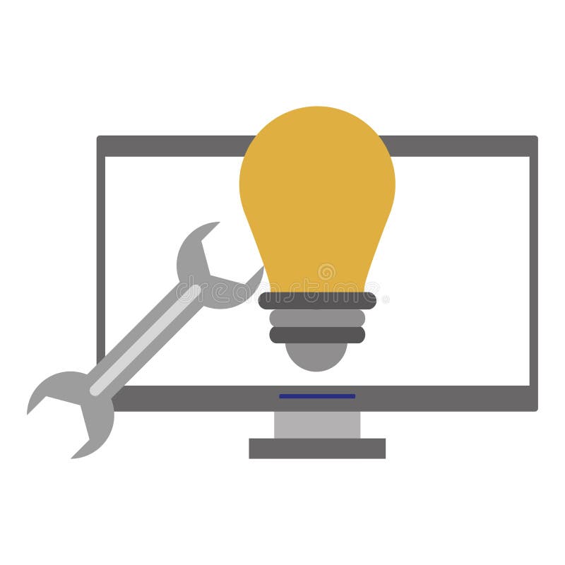 Computer Light Bulb and Wrench Stock Vector - Illustration of ...