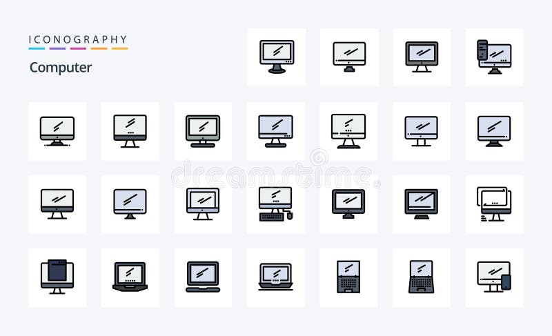 25 Computer Line Filled Style Icon Pack Stock Vector - Illustration of ...