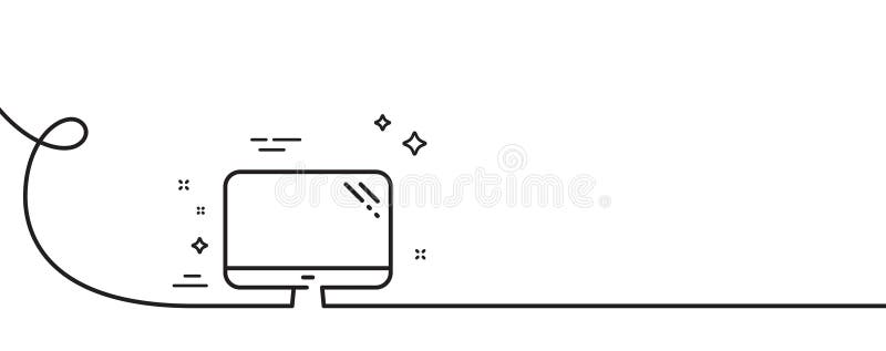 Computer Line Icon. PC Component Sign. Monitor Symbol. Continuous Line with Curl. Vector Stock ...