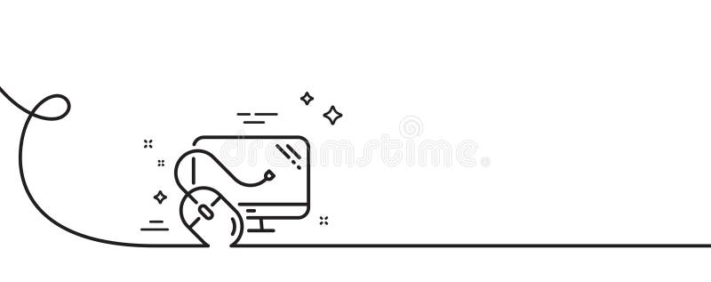 Computer Line Icon. PC Mouse Component Sign. Monitor Symbol. Continuous Line with Curl. Vector ...