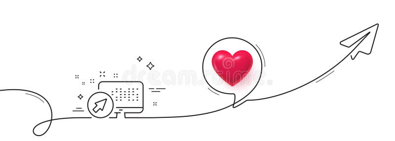 Computer Line Icon. Web System Sign. Monitor Symbol. Continuous Line with Plane. Vector Stock ...