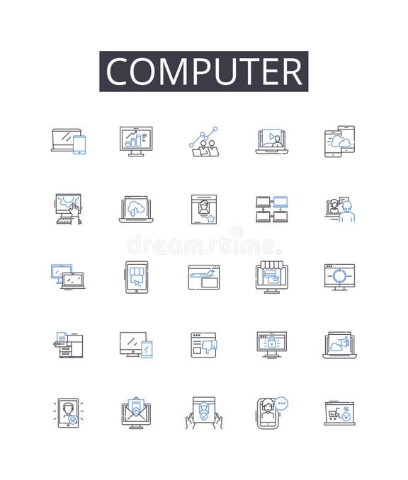 Computer Line Icons Collection. Laptop, Desktop, Machine, Workstation ...
