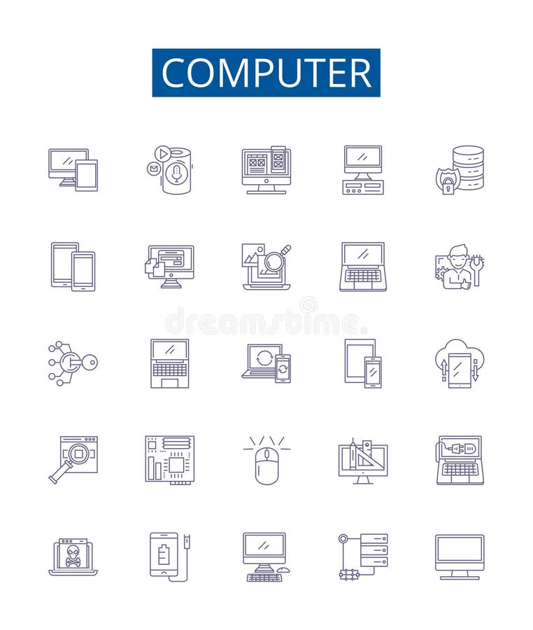 Computer Line Icons Signs Set. Design Collection of Hardware, Software ...