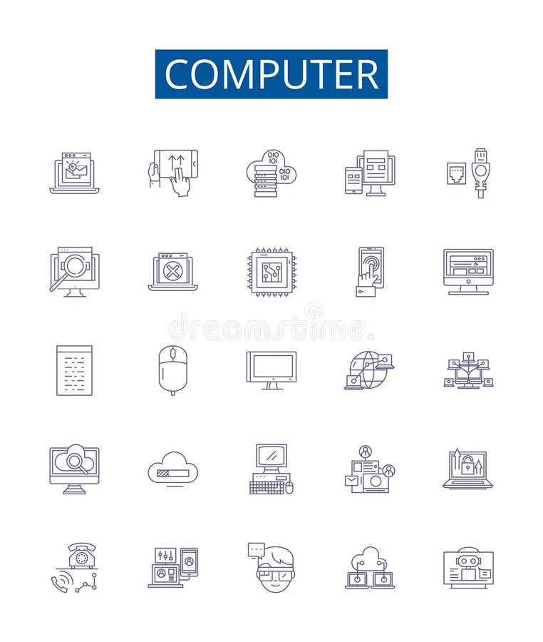 Computer Line Icons Signs Set. Design Collection of Hardware, Software ...