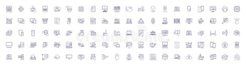 Computer Line Icons Signs Set. Design Collection of Hardware, Software ...