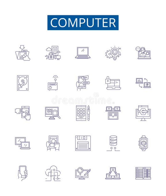 Computer Line Icons Signs Set. Design Collection of Hardware, Software, Data, Network, Monitor ...