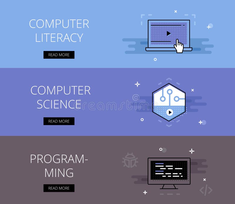 Computer Literacy. Computer Science. Programming. Vector Banners Stock ...
