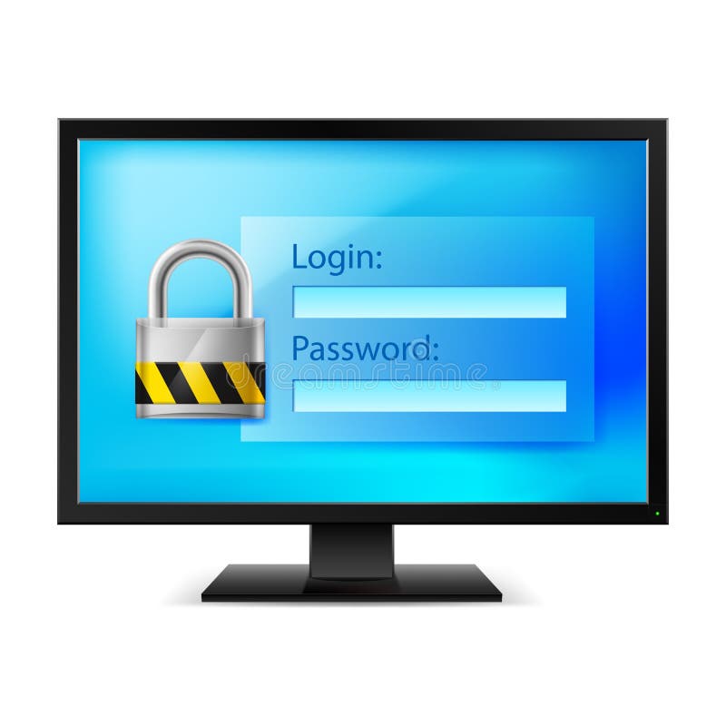 Computer with login icon stock illustration. Illustration of connection ...