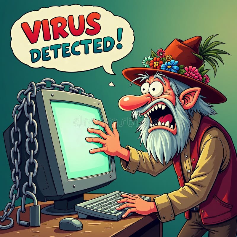 Computer Lock Cartoon Sign Speech Bubble Software Virus Detected ...