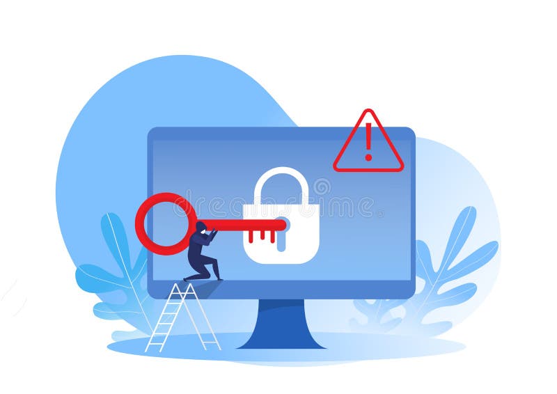 Computer Lock Hacker Use Key To Hack into Laptop. Cyber Attacker Trying ...