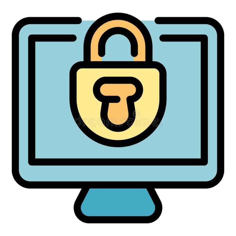 Computer Lock Icon Color Outline Vector Stock Vector - Illustration of ...